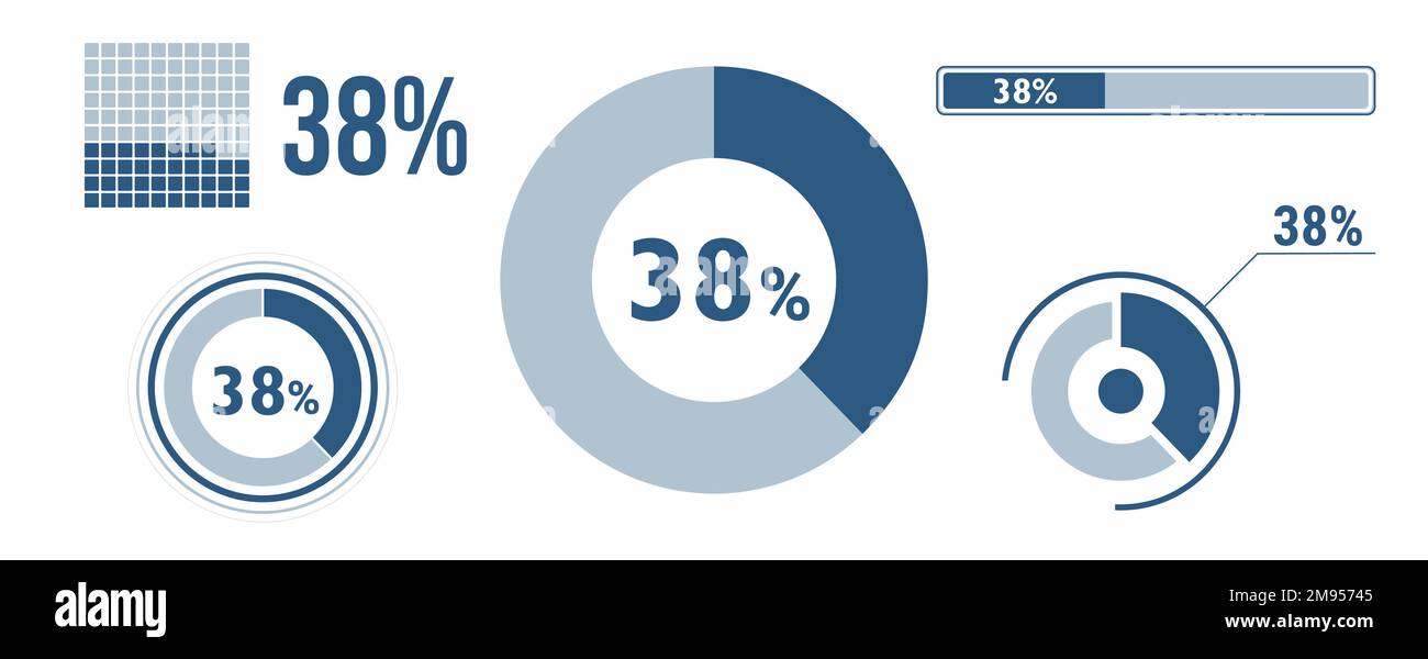 38 percent loading data icon set. Thirty-eight circle diagram, pie ... 38 percent loading data icon set. Thirty-eight circle diagram, pie ...