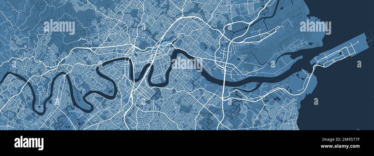 Blue map of Brisbane city administrative area. Royalty free vector ...