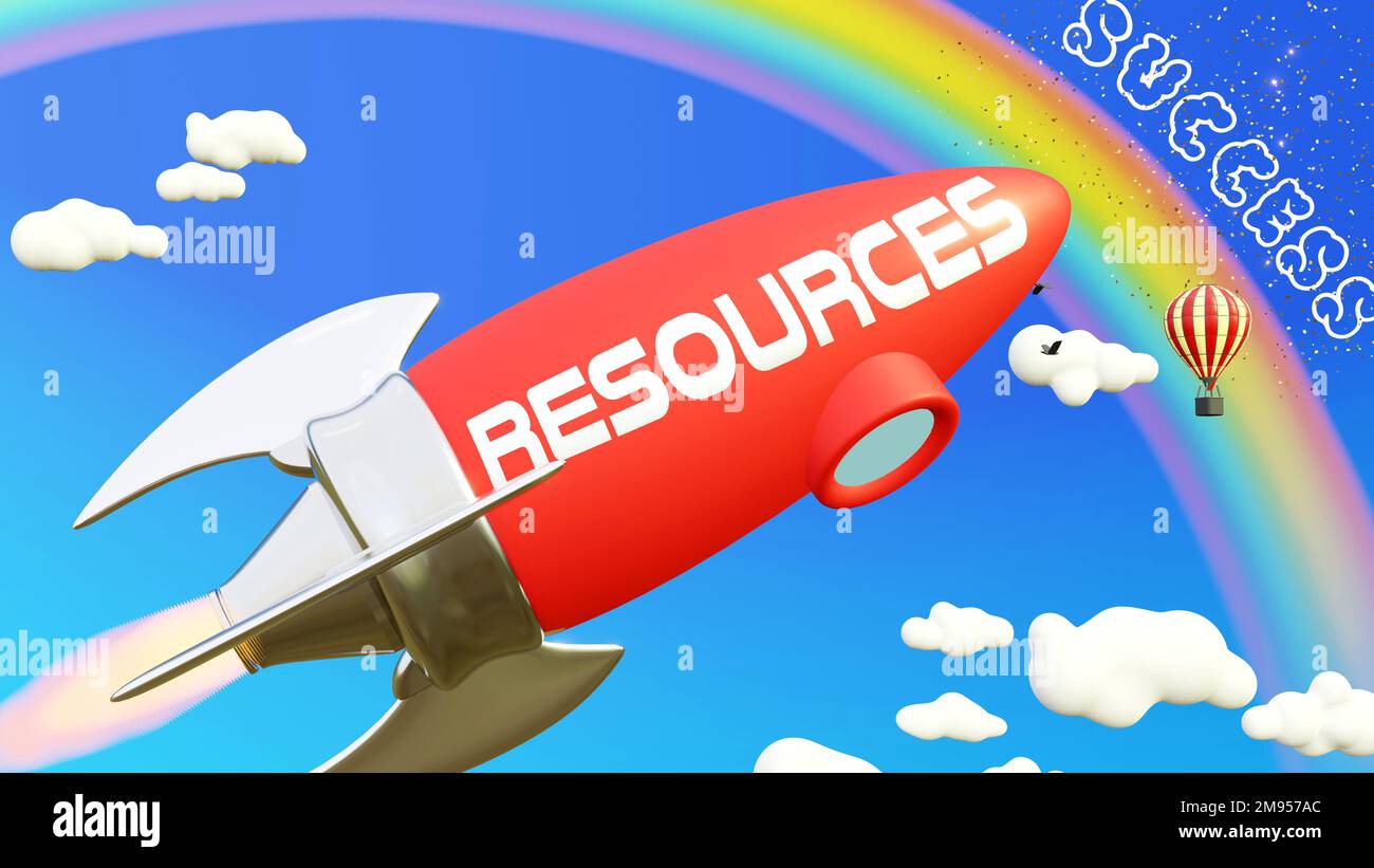 Resources lead to achieving success in business and life. Cartoon ...