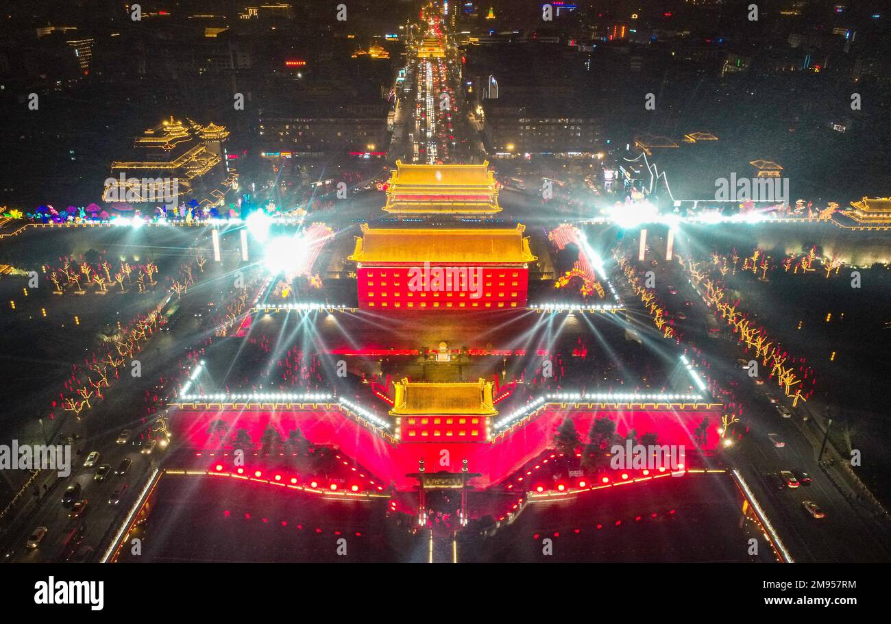 Aerial photo shows Xi'an City Wall Lantern Festival opened in Xi'an ...