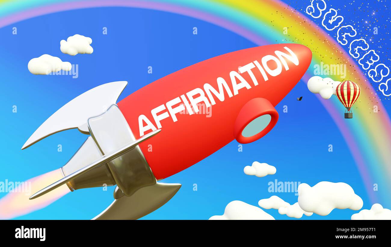 Affirmation lead to achieving success in business and life. Cartoon ...