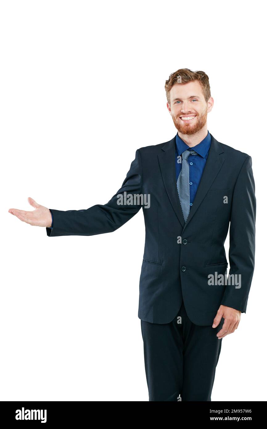Portrait, business or man with smile, presentation or guy isolated on ...