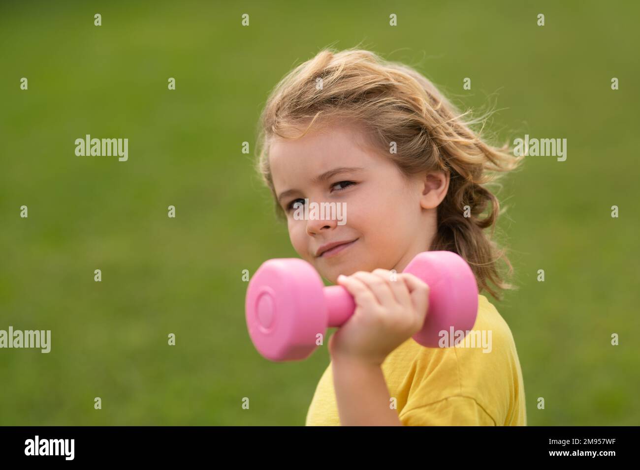 Kids sports exercises. Healthy kids life and sport concept. Portrait of ...