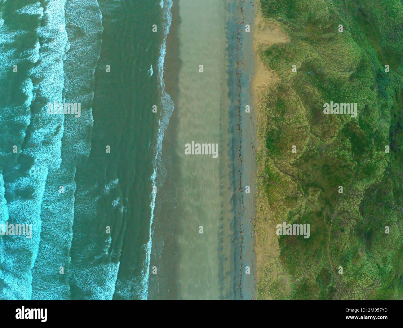 Drone view of Irish Sea shoreline, Murlough beach and national nature ...