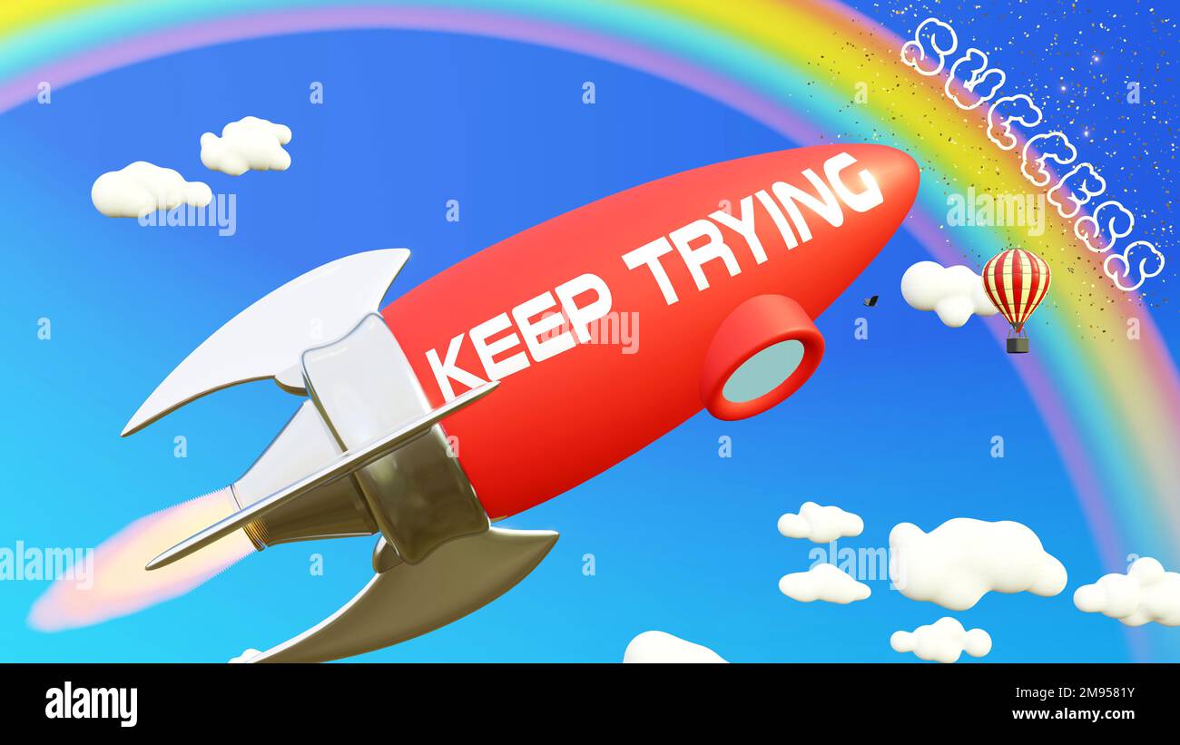 Keep trying lead to achieving success in business and life. Cartoon ...