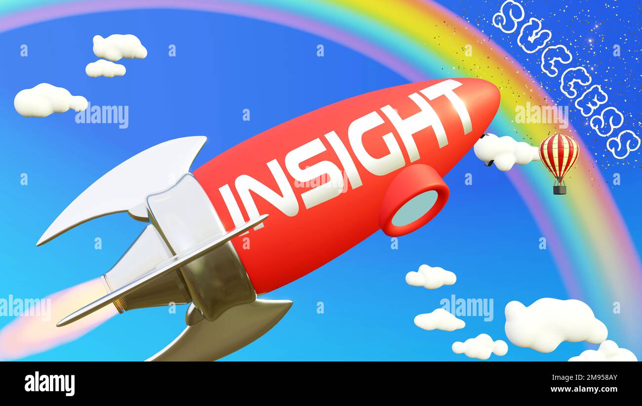Insight lead to achieving success in business and life. Cartoon rocket ...