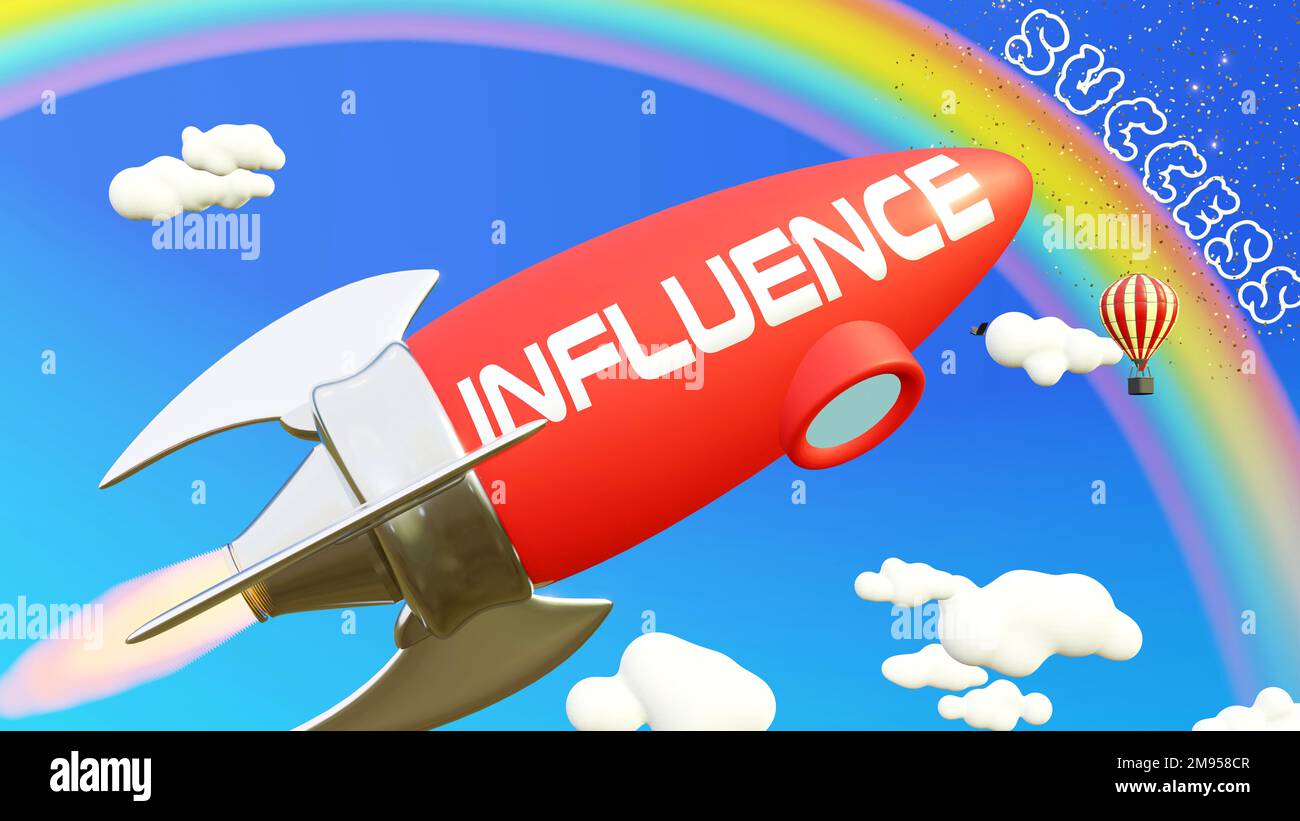 Influence lead to achieving success in business and life. Cartoon ...