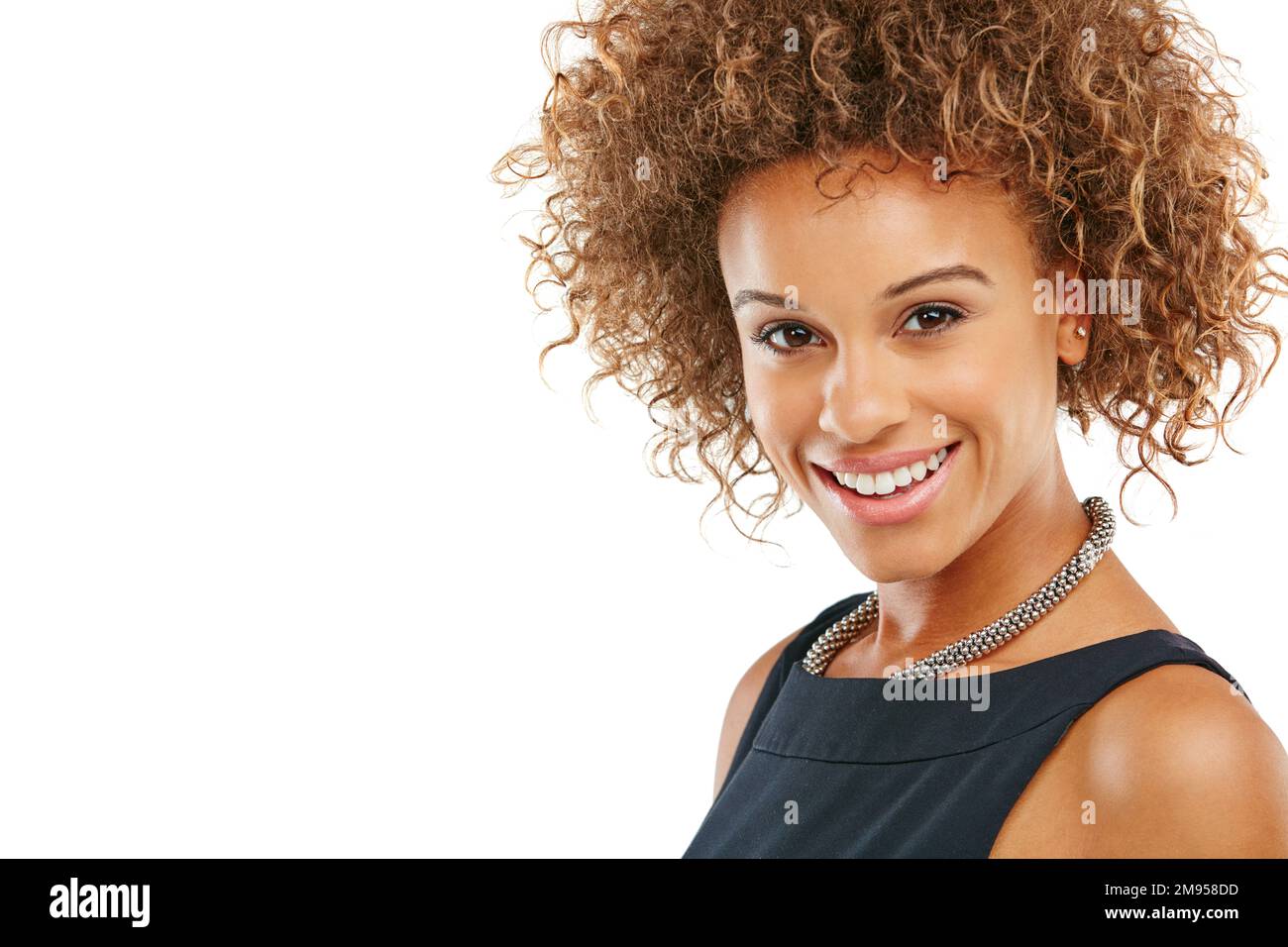 Portrait, beauty and mockup with a model black woman in studio isolated ...