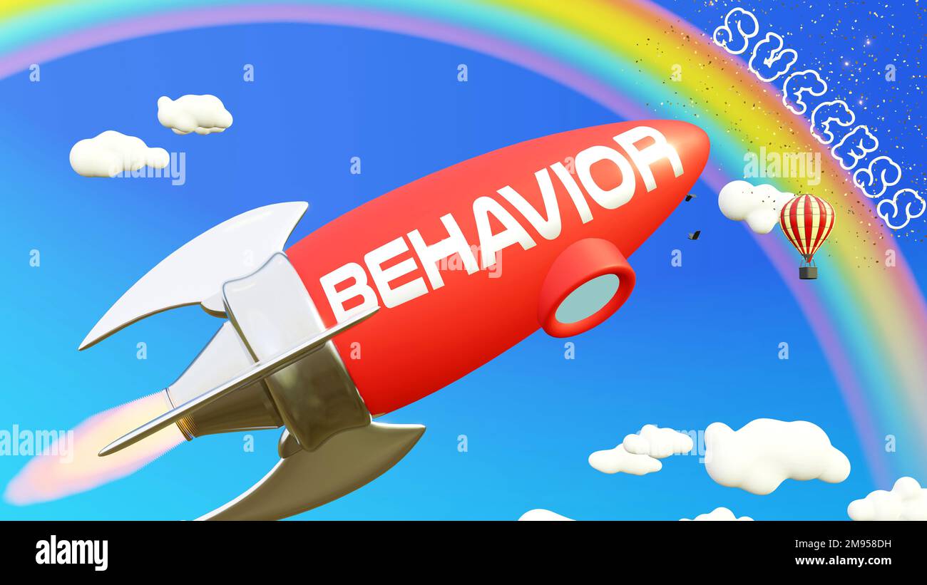 Behavior lead to achieving success in business and life. Cartoon rocket ...