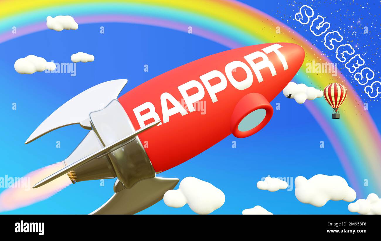 Rapport lead to achieving success in business and life. Cartoon rocket ...