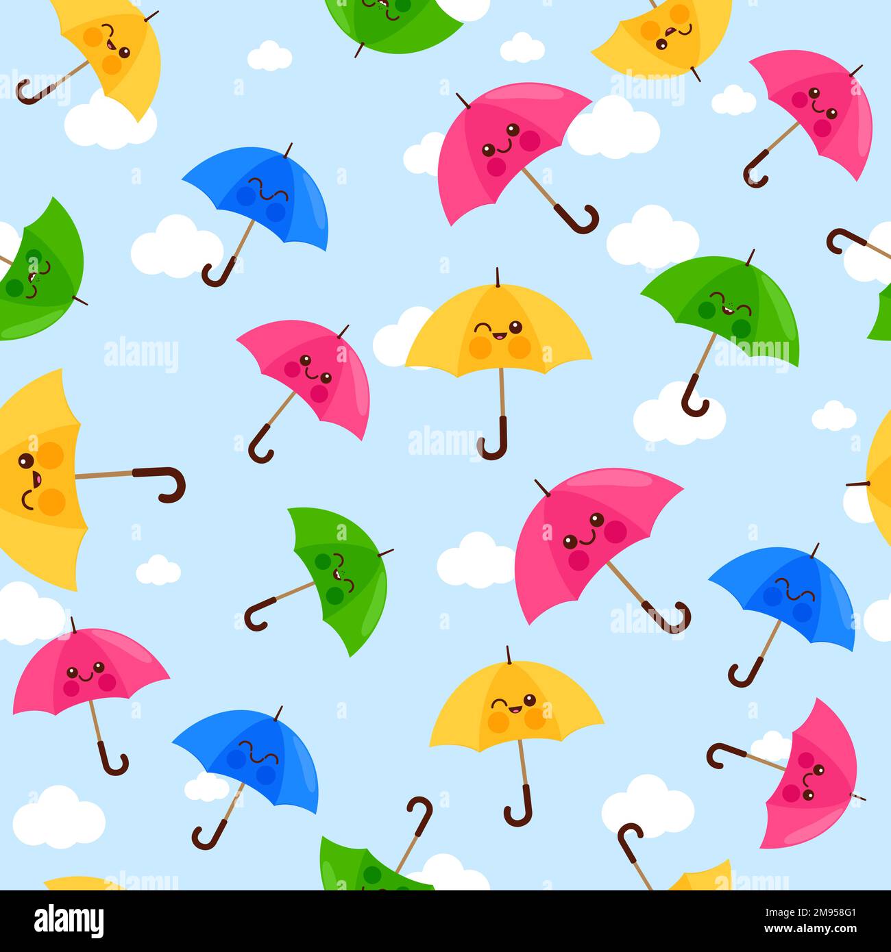 Cute umbrella characters background. Seamless pattern. Vector ...