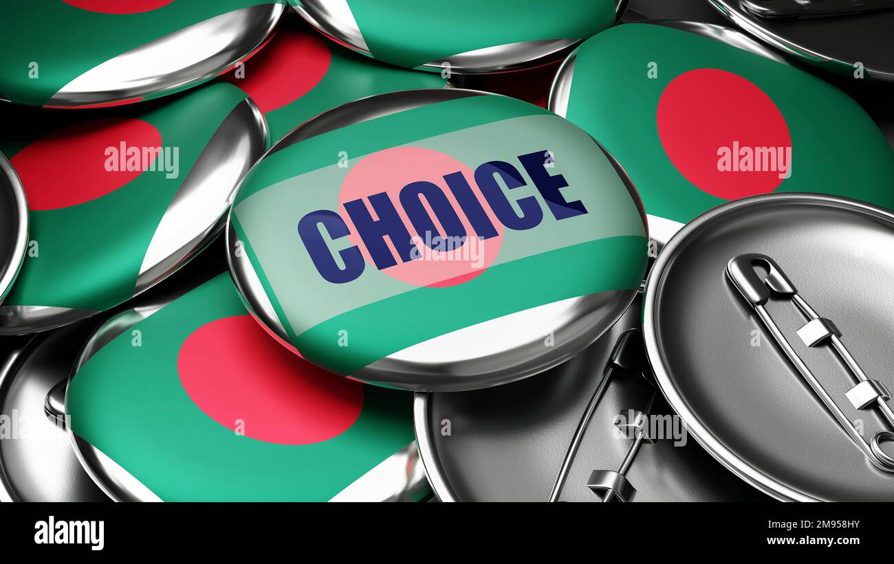 Choice in Bangladesh - national flag of Bangladesh on dozens of pinback ...
