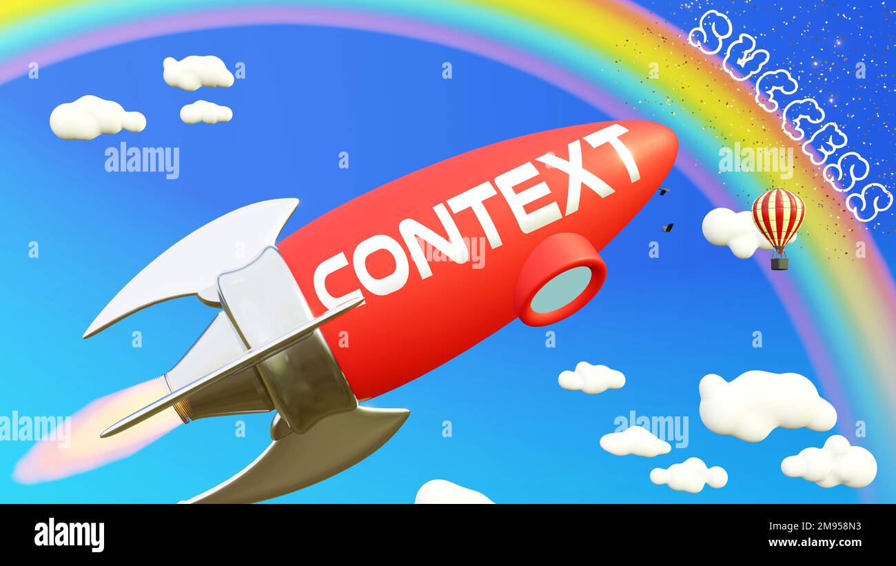 Context lead to achieving success in business and life. Cartoon rocket ...