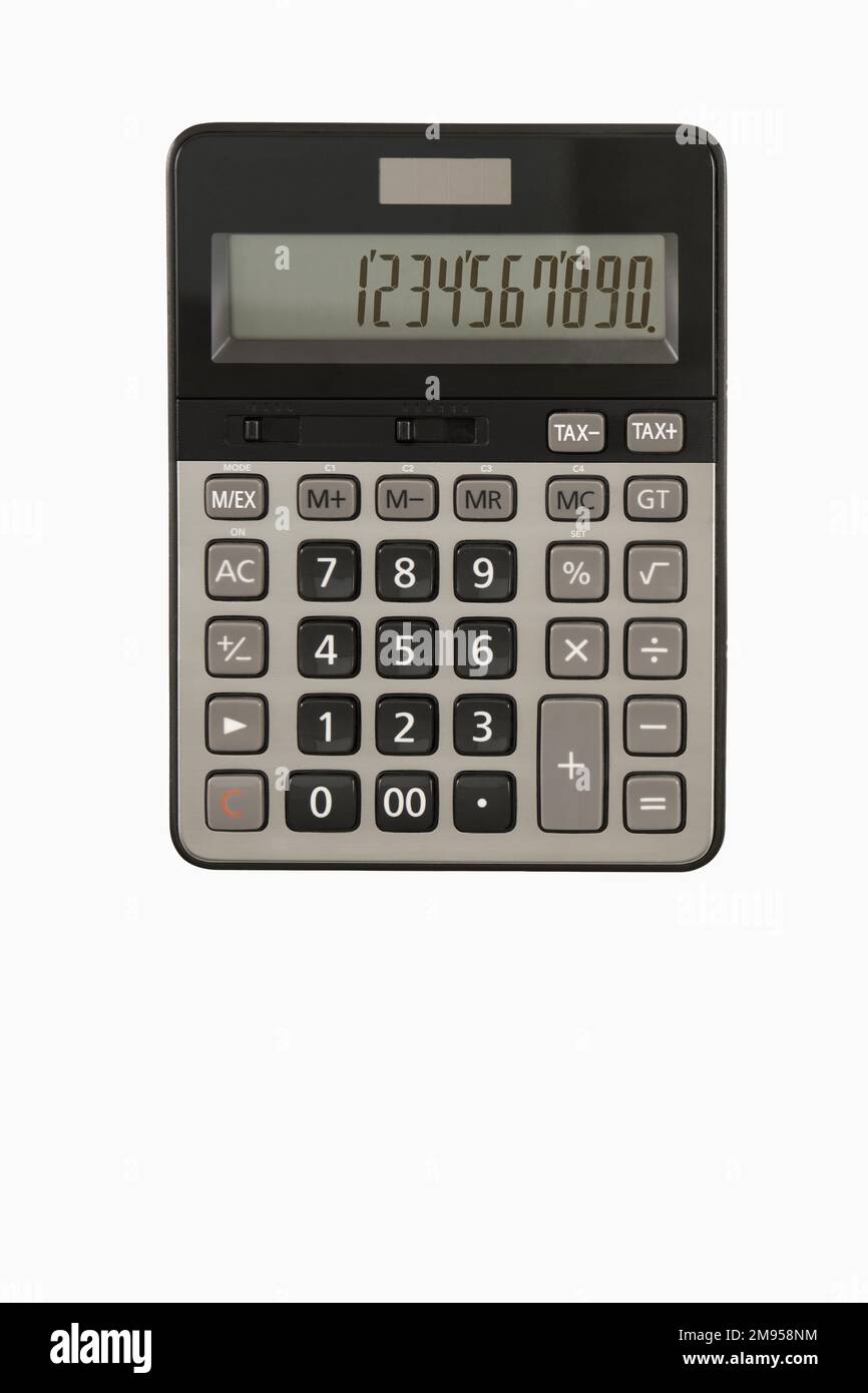 Calculator isolated on white background, top view Stock Photo - Alamy