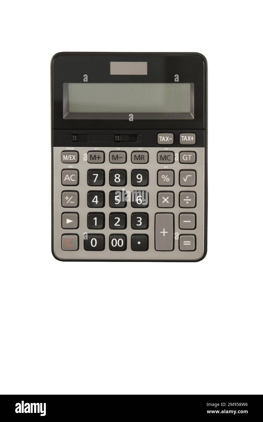 Calculator isolated on white background, top view Stock Photo - Alamy