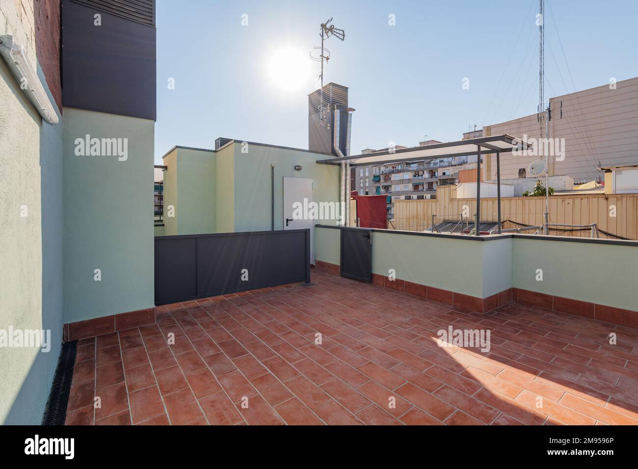 Open terrace on a roof with red tiled floor. Great place to enjoy ...