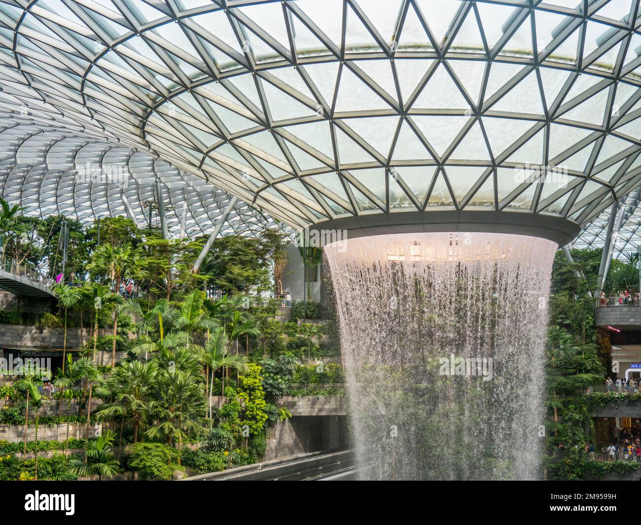 World's tallest indoor waterfall, the Rain Vortex, at Jewel Changi ...