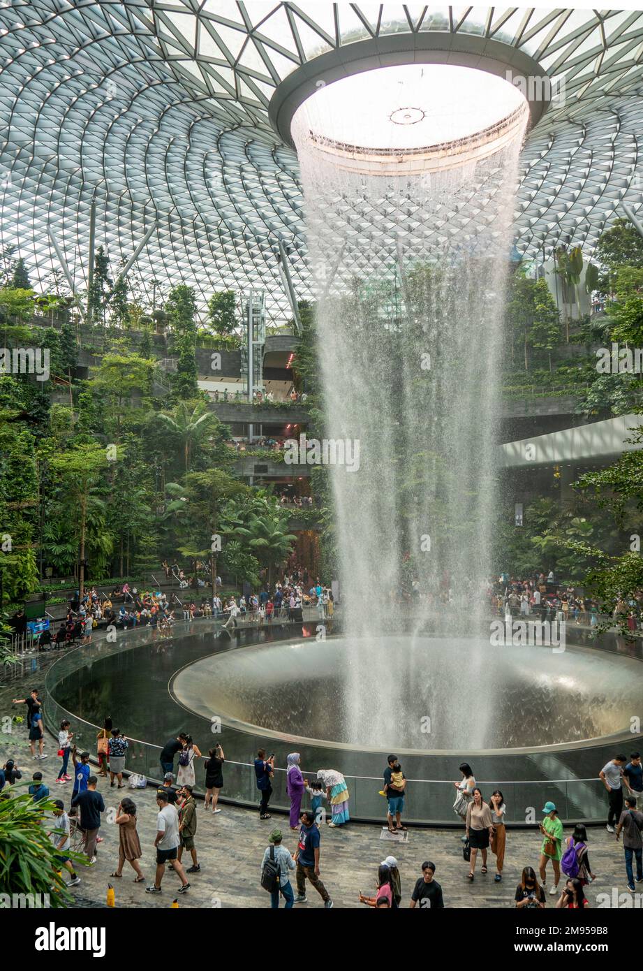 World's tallest indoor waterfall, the Rain Vortex, at Jewel Changi ...