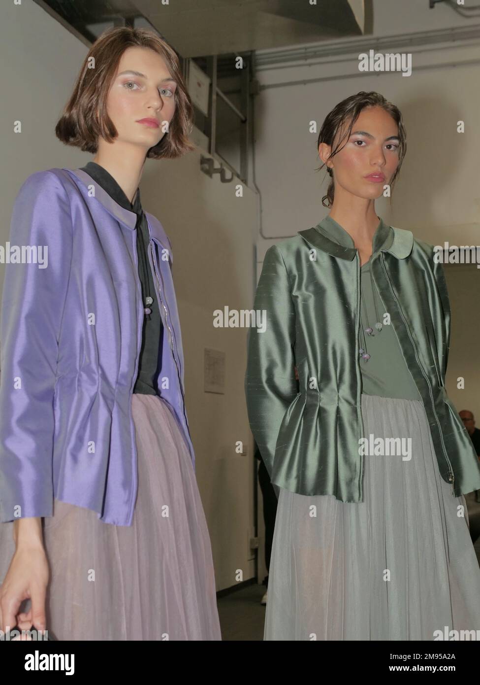 Emporio Armani models backstage before the fashion show in Armani silos ...
