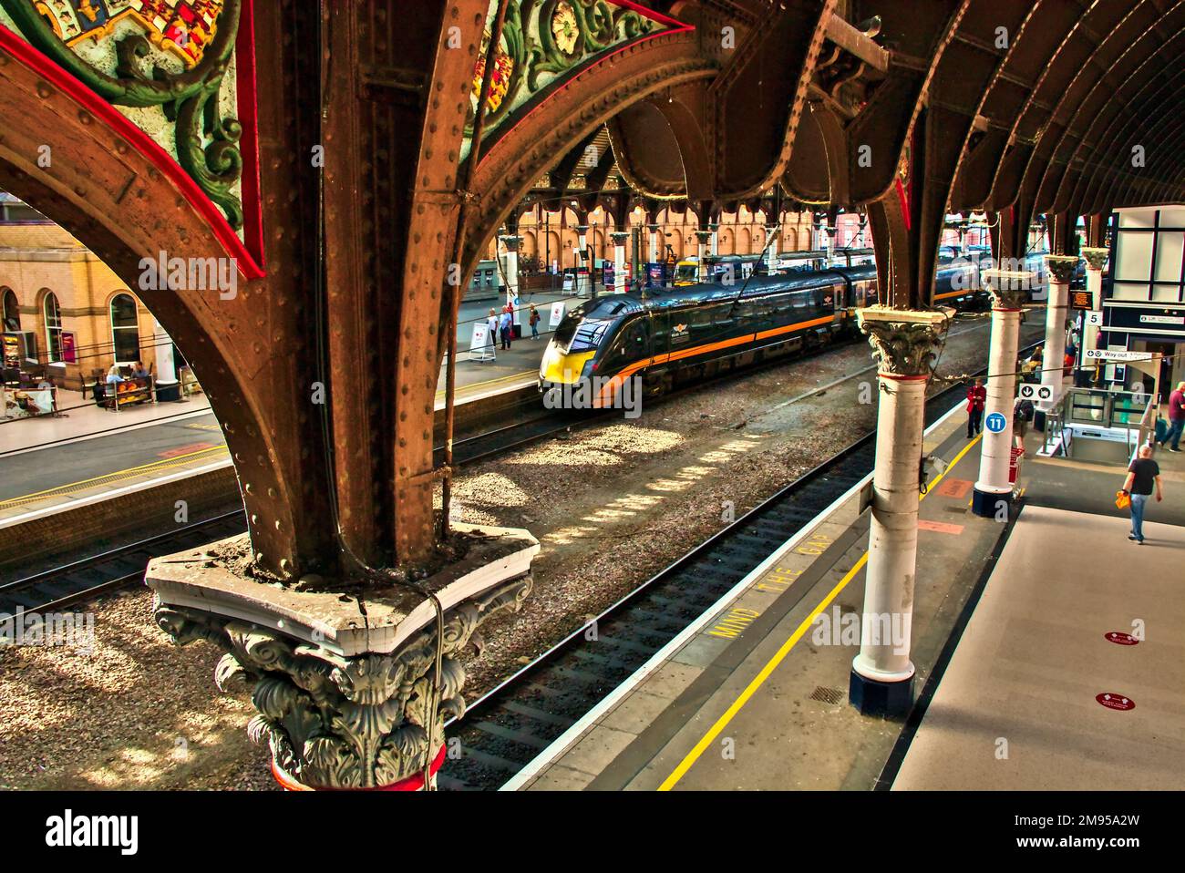 A high angle shot of the architecture of York transit station and a ...
