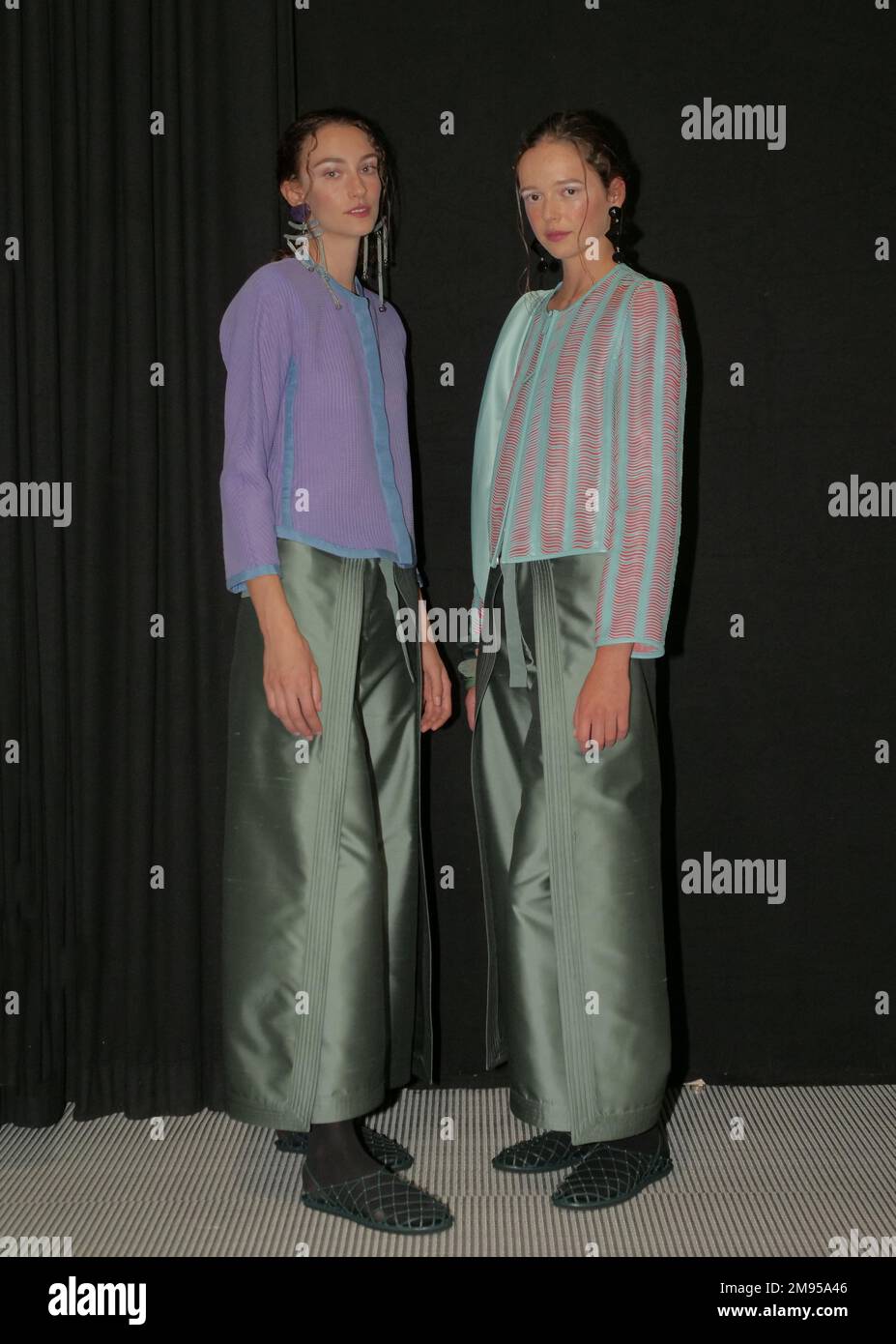 Emporio Armani models backstage before the fashion show in Armani silos ...