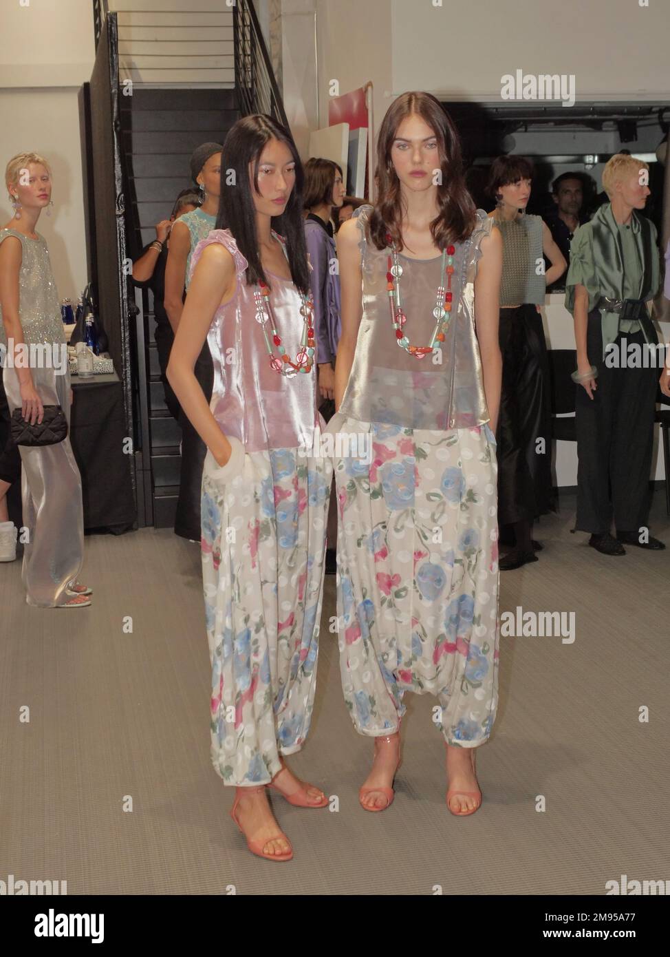 Emporio Armani models backstage before the fashion show in Armani silos ...