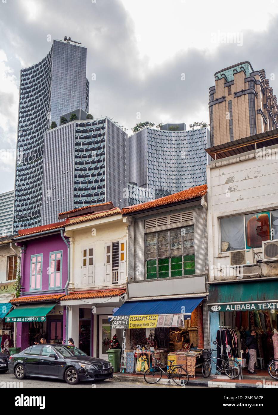 Office towers and Row of shophouses on Arab Street Kampong Gelam ...