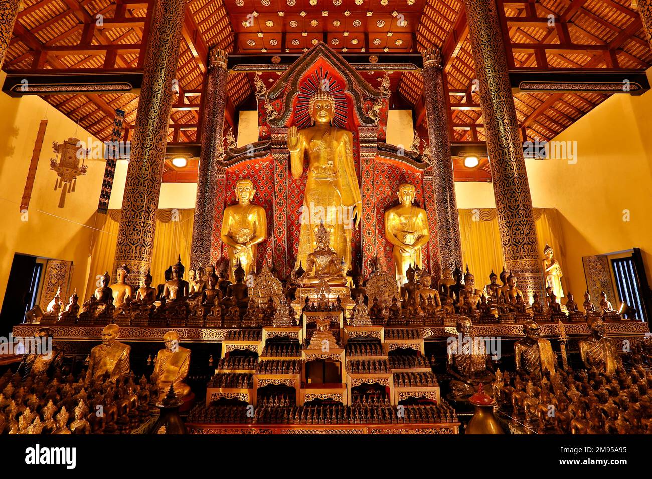 Interior of Wat Phra Singh is one of the important buddhist temples of Chiang Mai, Thailand and ...