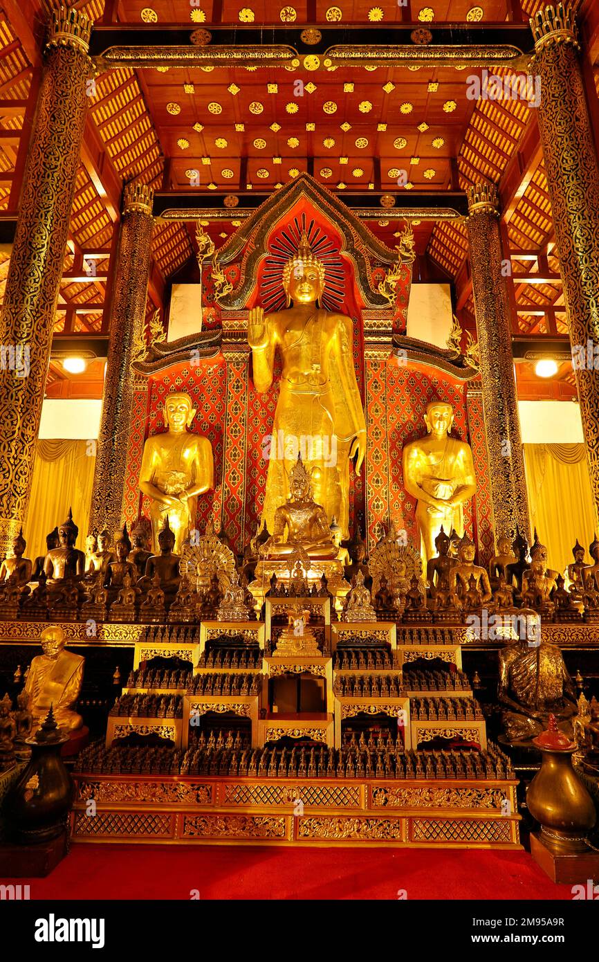 Interior of Wat Phra Singh is one of the important buddhist temples of Chiang Mai, Thailand and ...