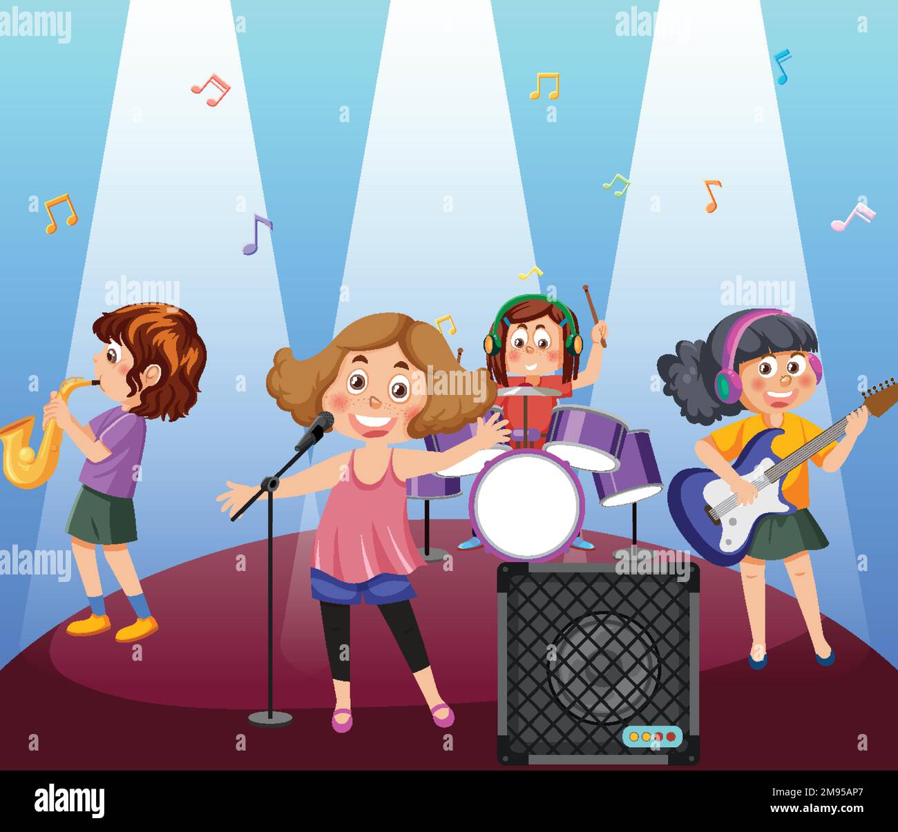 Children music band playing music instrument illustration Stock Vector ...