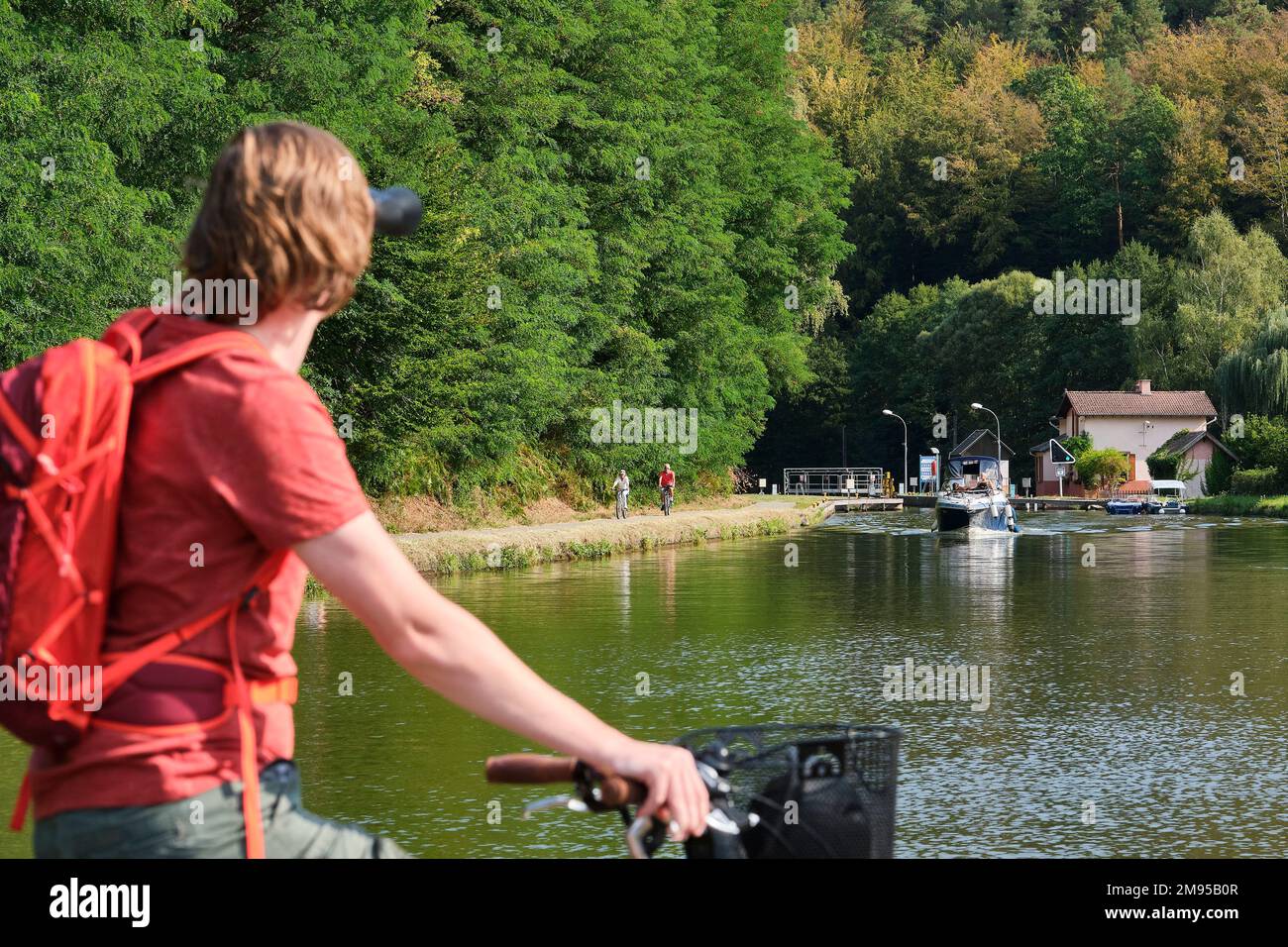 Bike ride along the Canal de la Marne au Rhin (Marne-Rhine Canal), near ...