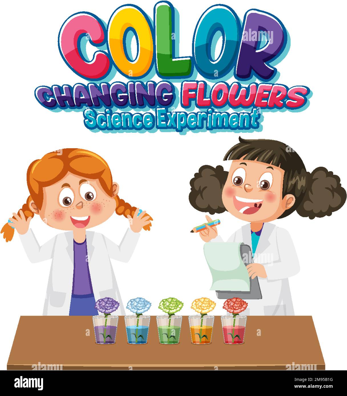 Color changing flowers science experiment illustration Stock Vector ...