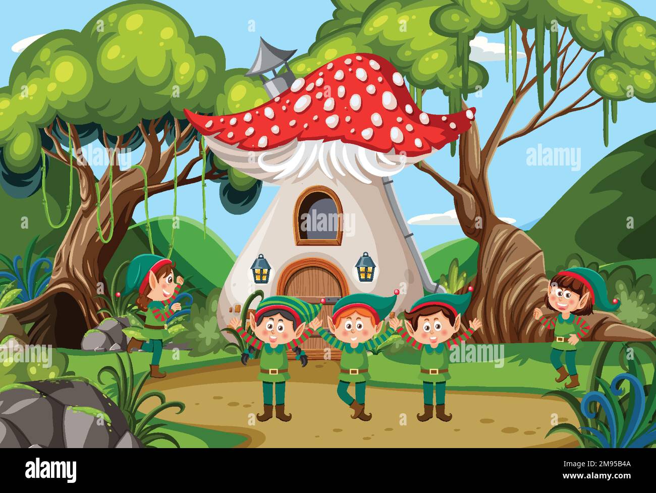 Elves in fairytale forest illustration Stock Vector Image & Art - Alamy