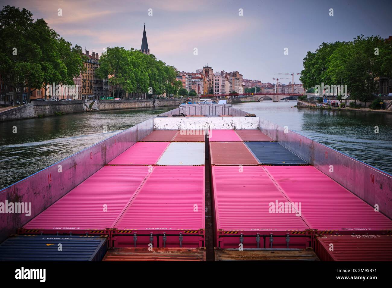 Lyon (central-eastern France): container ship Camael, transport on the ...