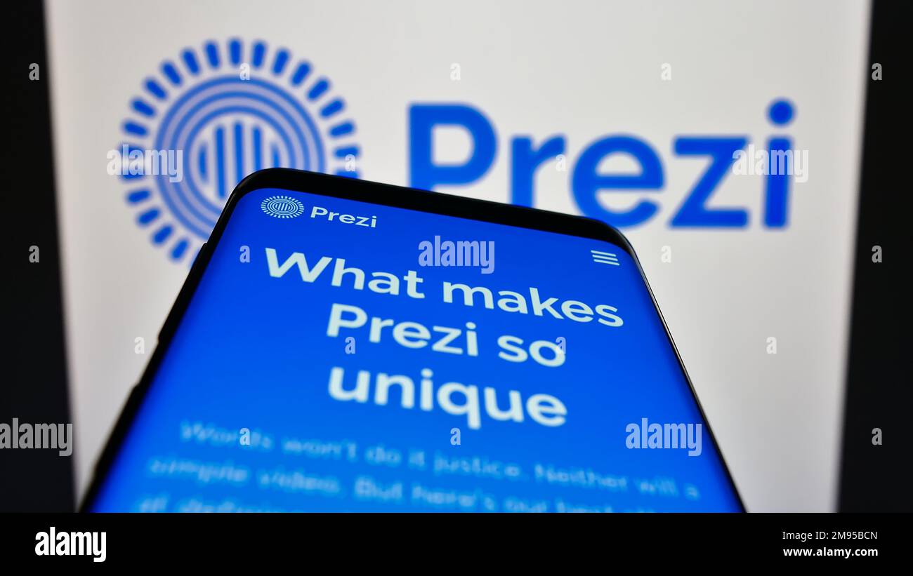 Smartphone with website of Hungarian software company Prezi Inc. on ...