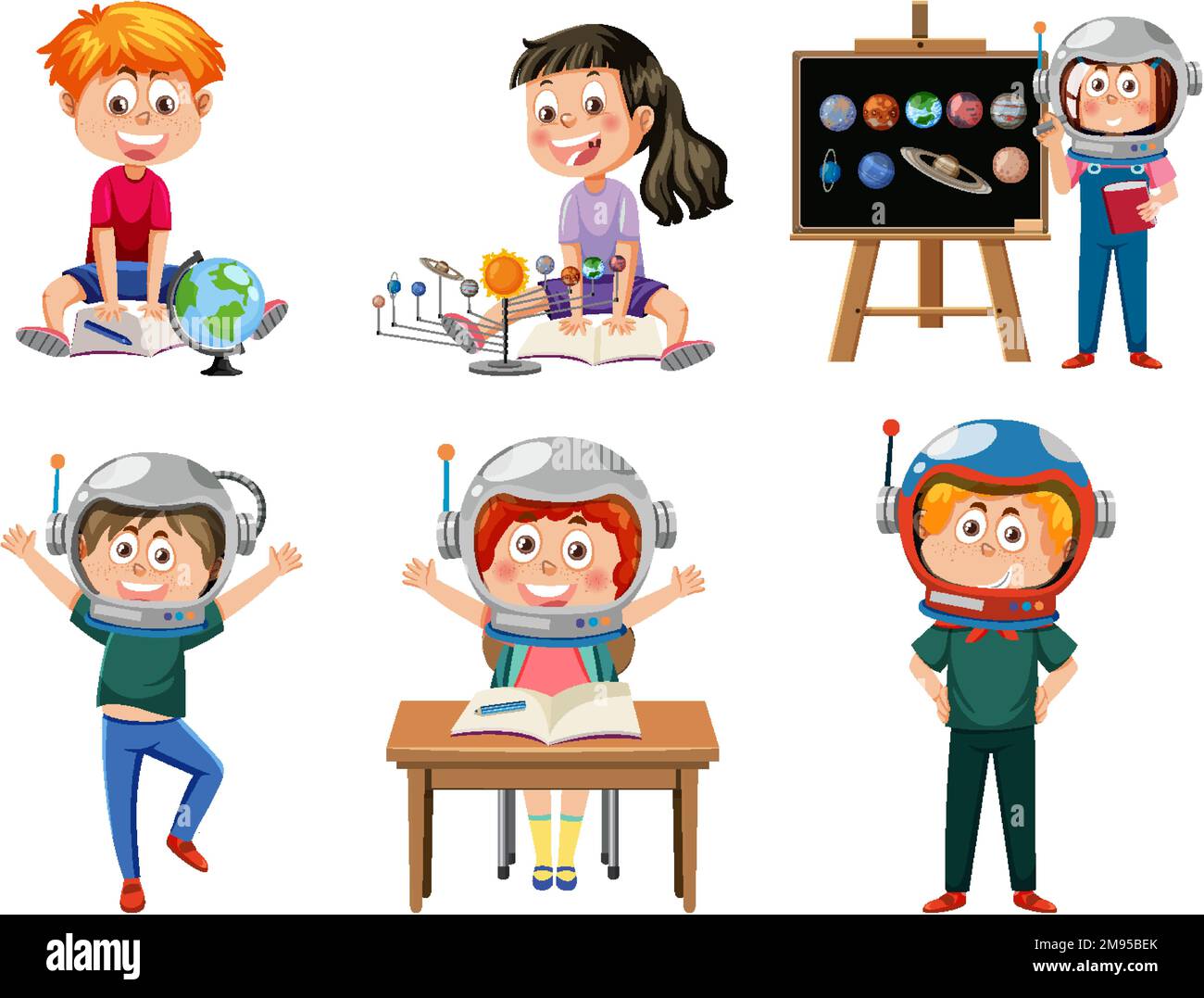Set of student kids learning astronomy illustration Stock Vector Image ...