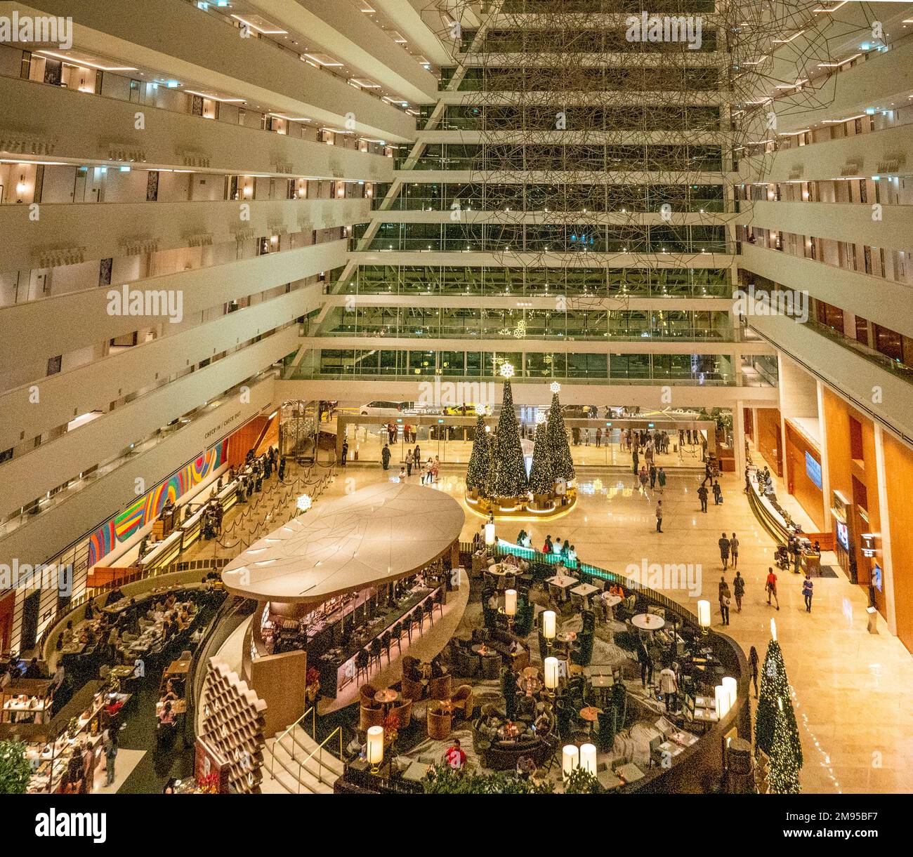 Christmas trees in the lobby of the Marina Bay Sands Hotel Singapore ...