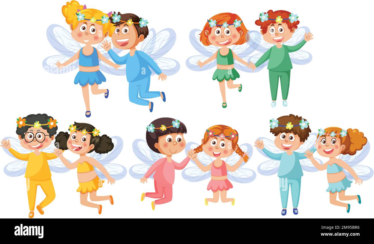 Set of fairy couple cartoon characters illustration Stock Vector Image ...