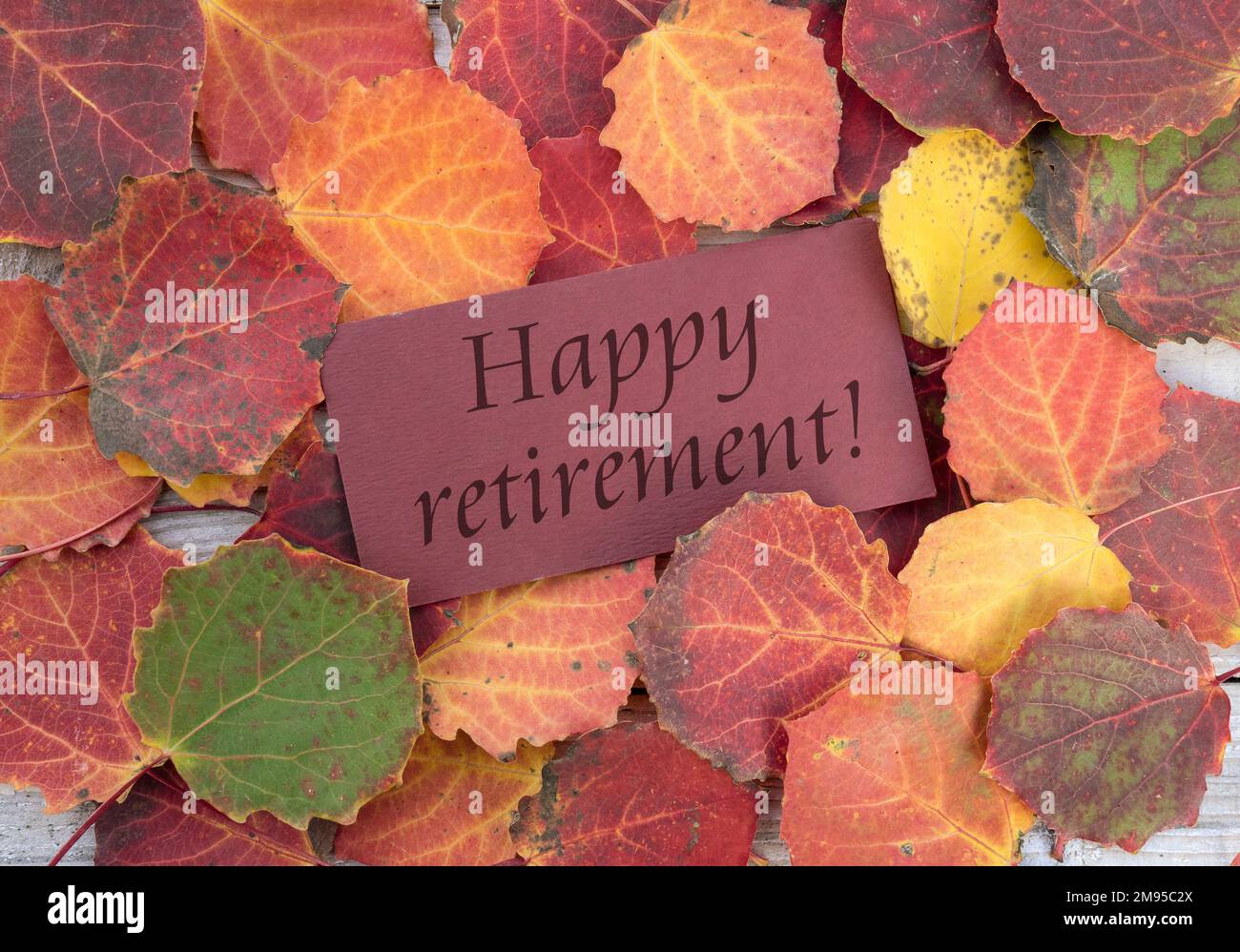 Card with colorful autumn leaves and english lettering: happy ...