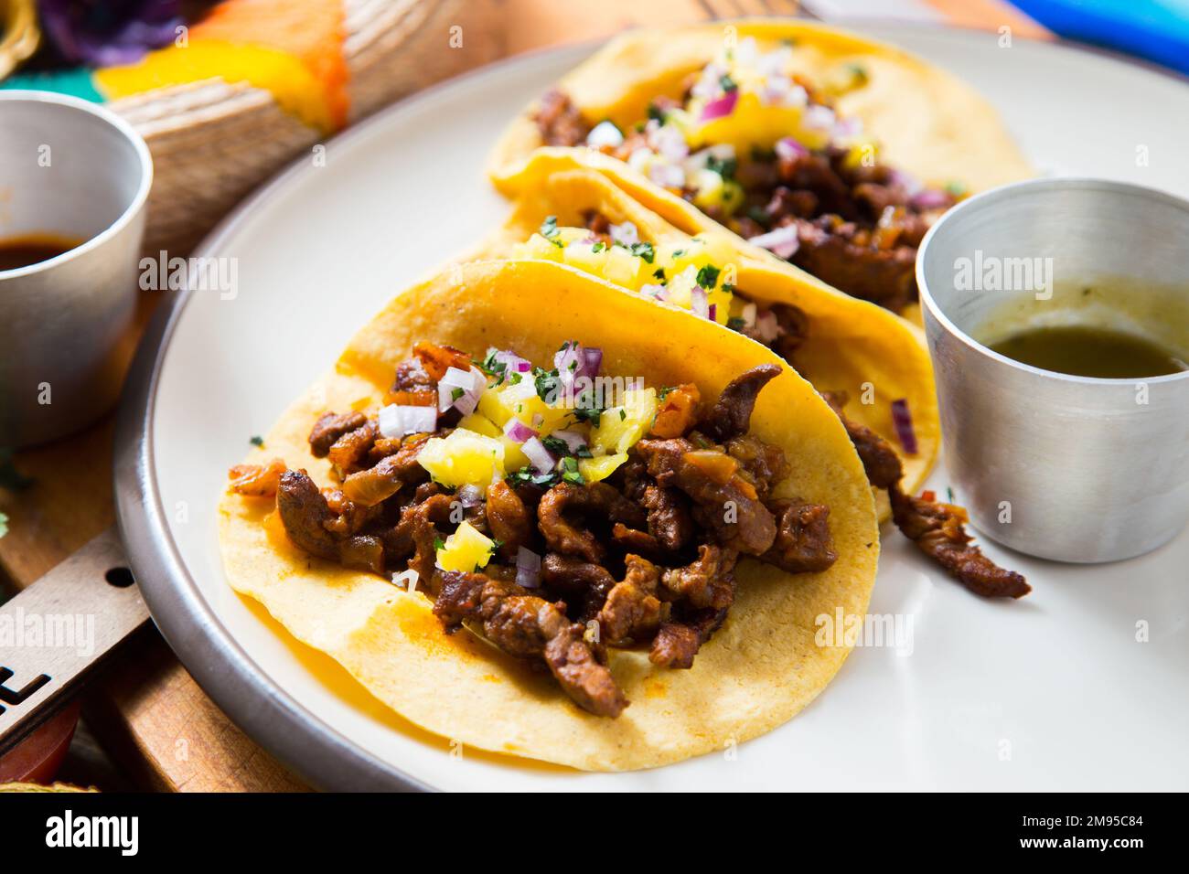 Beef tacos. A taco is a traditional Mexican food consisting of a small ...