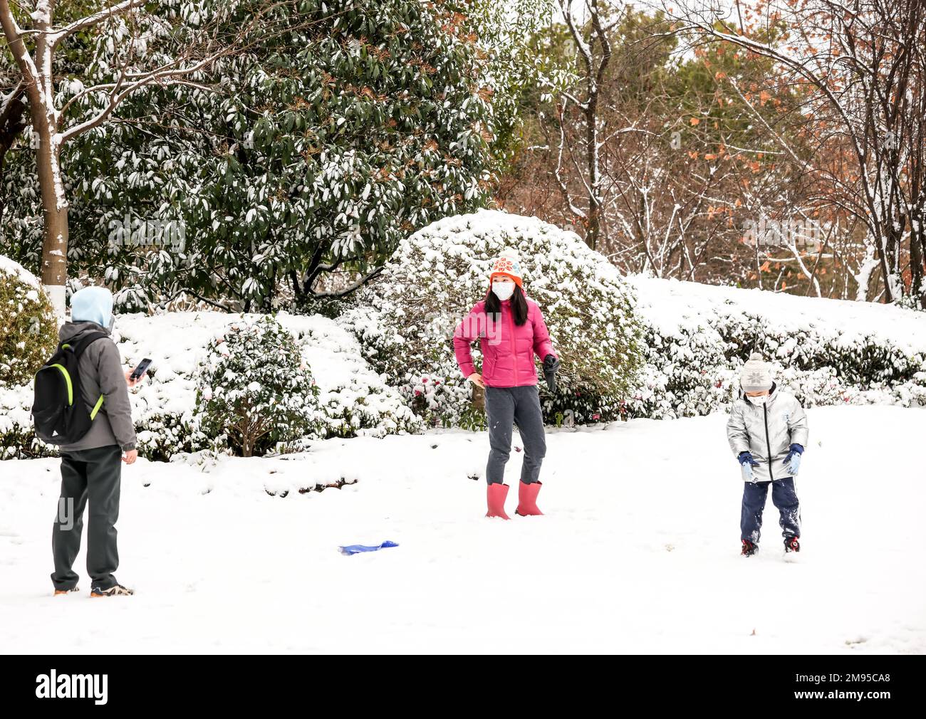 The snow scenery of East Lake Scenic Area in Wuhan City, central China ...