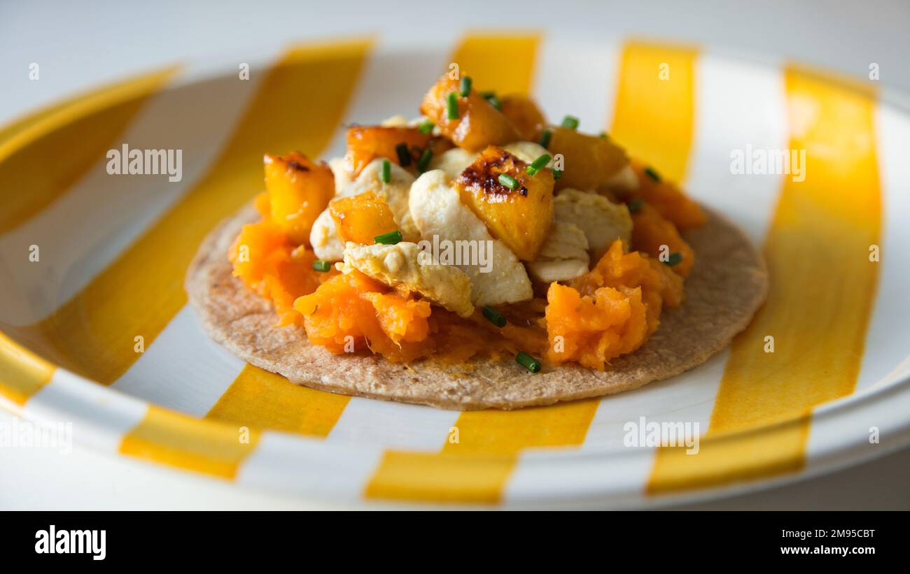 Chicken tacos. A taco is a traditional Mexican food consisting of a ...