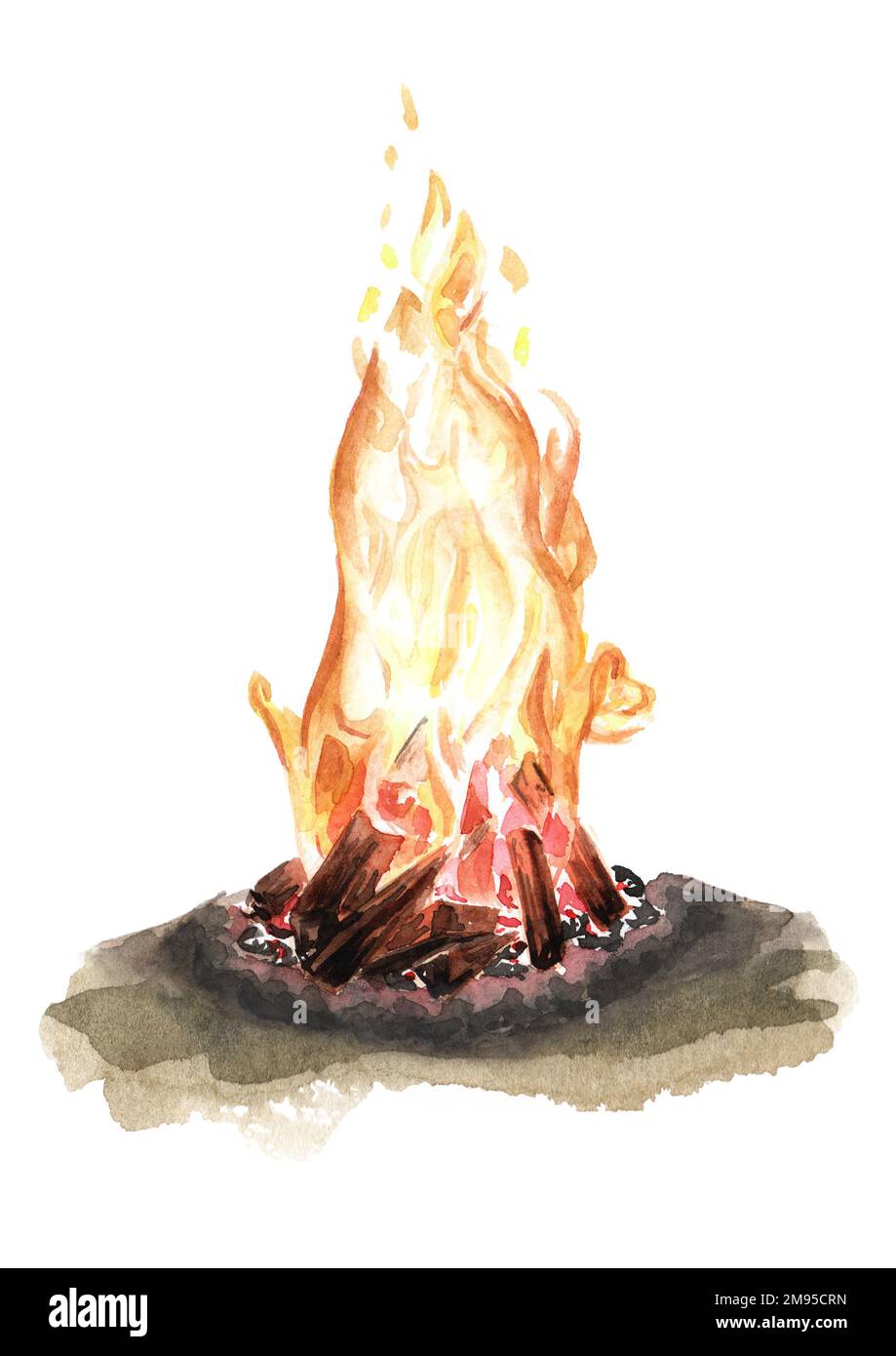 Bonfire. Сampfire. Hand drawn watercolor illustration isolated on white ...