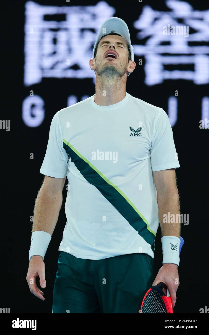 Melbourne, Australia. 17th Jan, 2023. Andy Murray of Great Britain reacts during round 1 match ...
