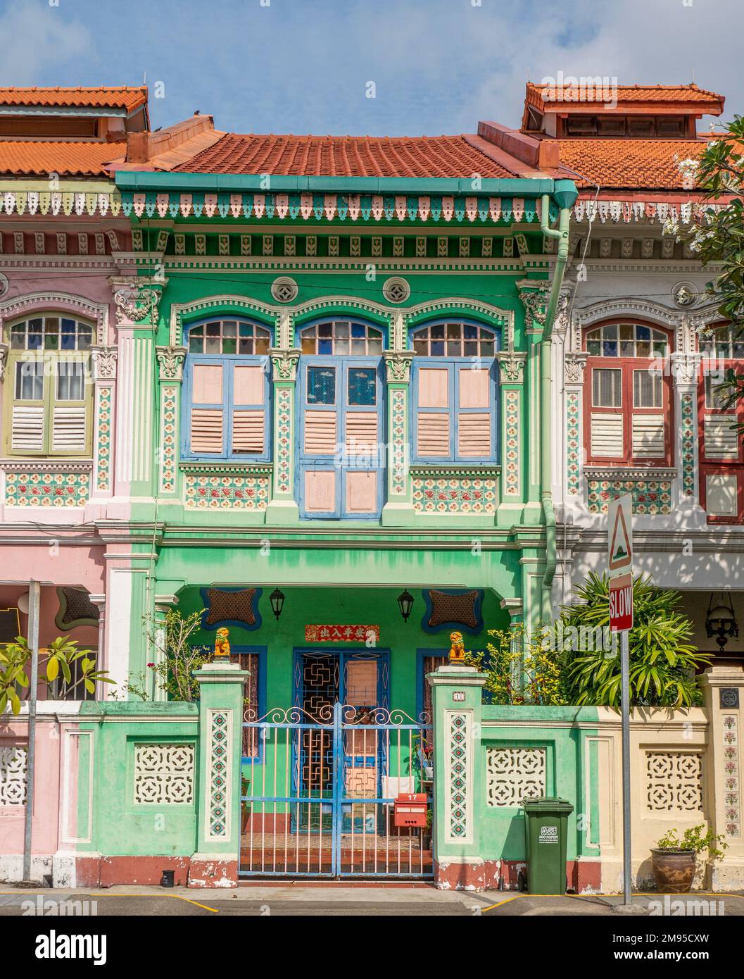 Iconic pastel coloured Peranakan residential shophouses on Koon Seng Rd ...