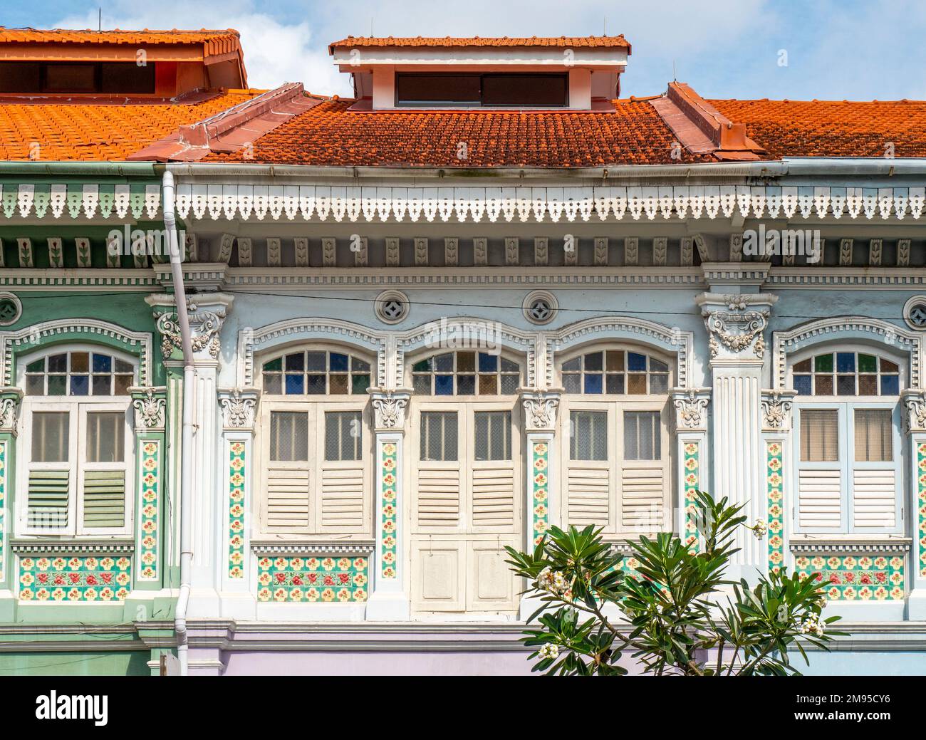 Iconic pastel coloured Peranakan residential shophouses on Koon Seng Rd ...