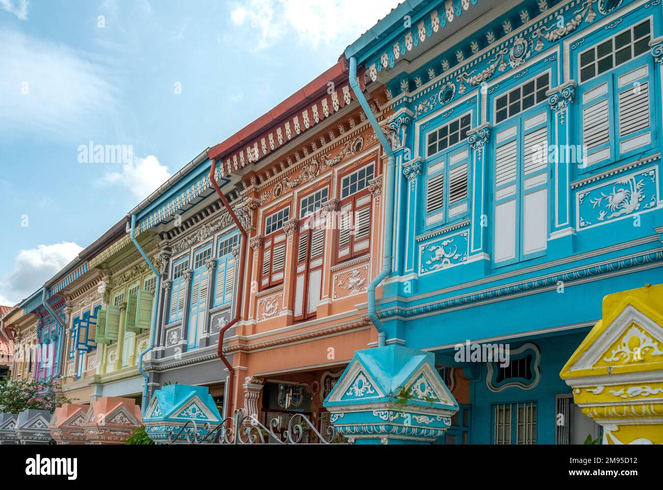 Iconic pastel coloured Peranakan residential shophouses on Koon Seng Rd ...