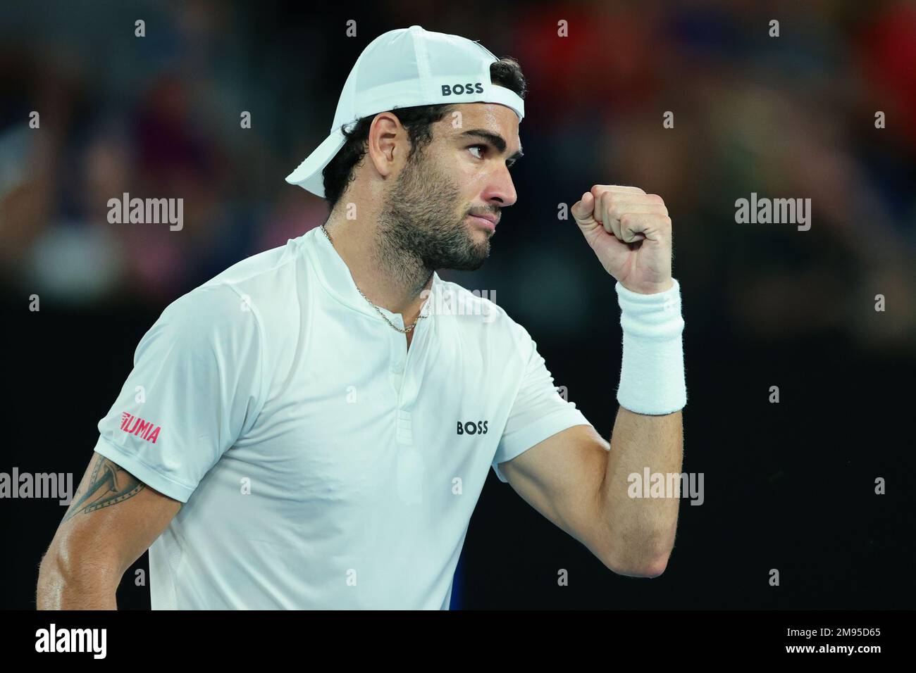 Melbourne, Australia. 17th Jan, 2023. Matteo Berrettini of Italy reacts during round 1 match ...