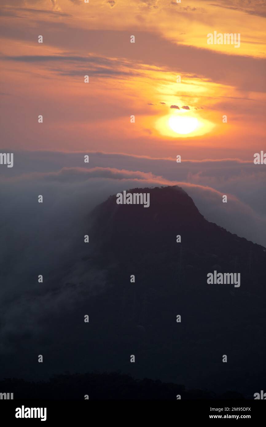 Brazil, Rio, Sunset as seen from the statue of Cristo Redentor (Christ ...