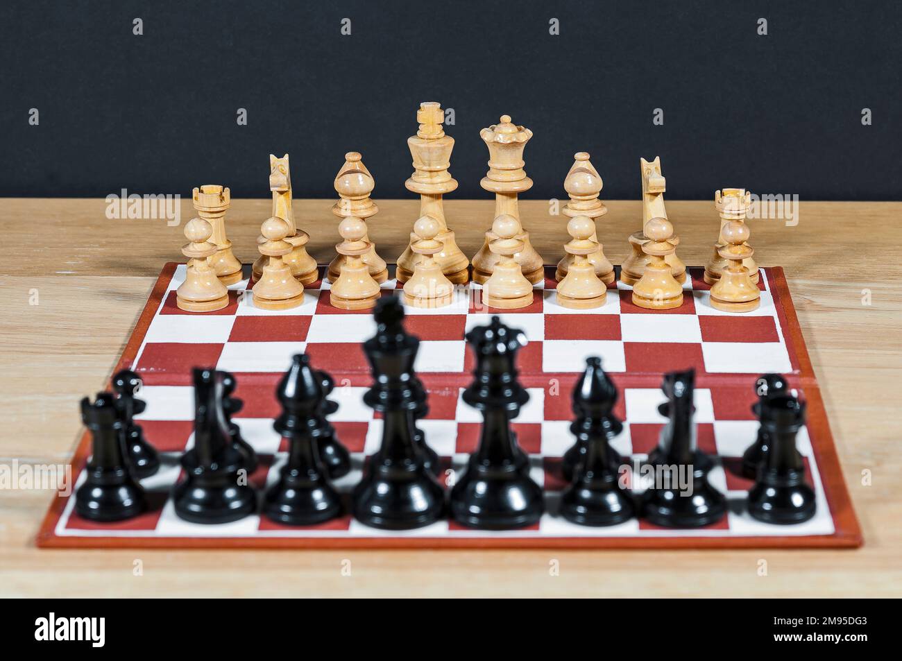 Small Chess Set and Chessboard, with near pieces out of focus Stock ...